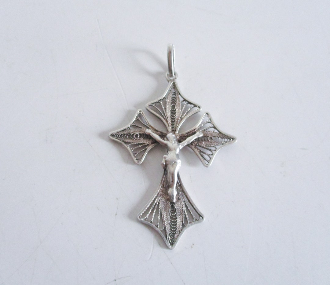 Vintage Filigree Silver Cross Crucifix Pendant 1950s, Religion ...