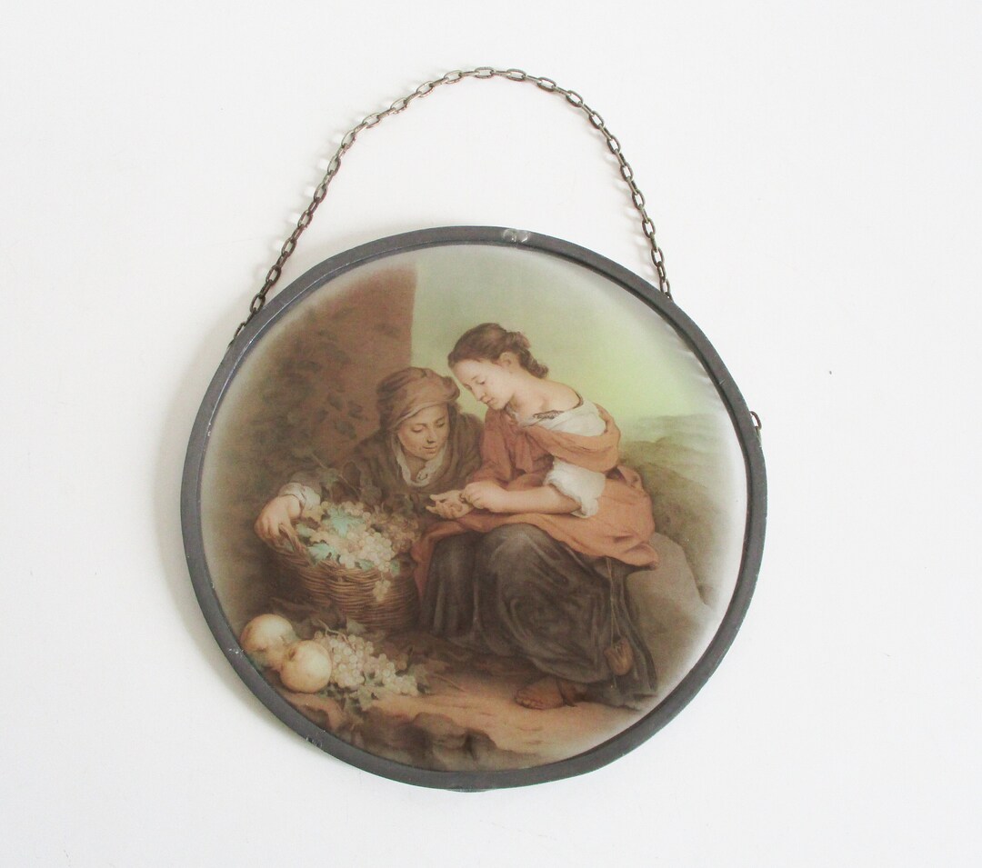 Vintage Glass Print and Frame 1950s, Painting Print Photo, Antique ...