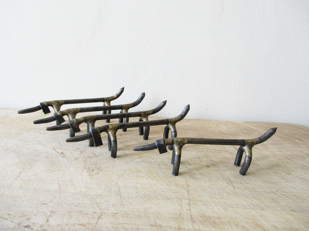 5 Vintage French Knife Rests, 1950s Metal Bronze Brass Animal, Porte ...
