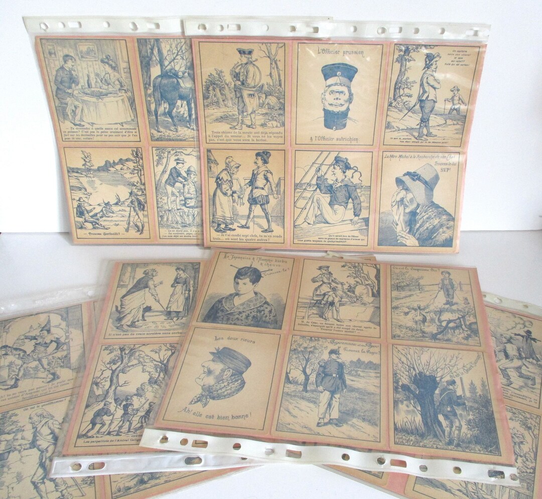 70 Antique French Riddle Cards, 1910s, Vintage Print Chromo, Carte ...