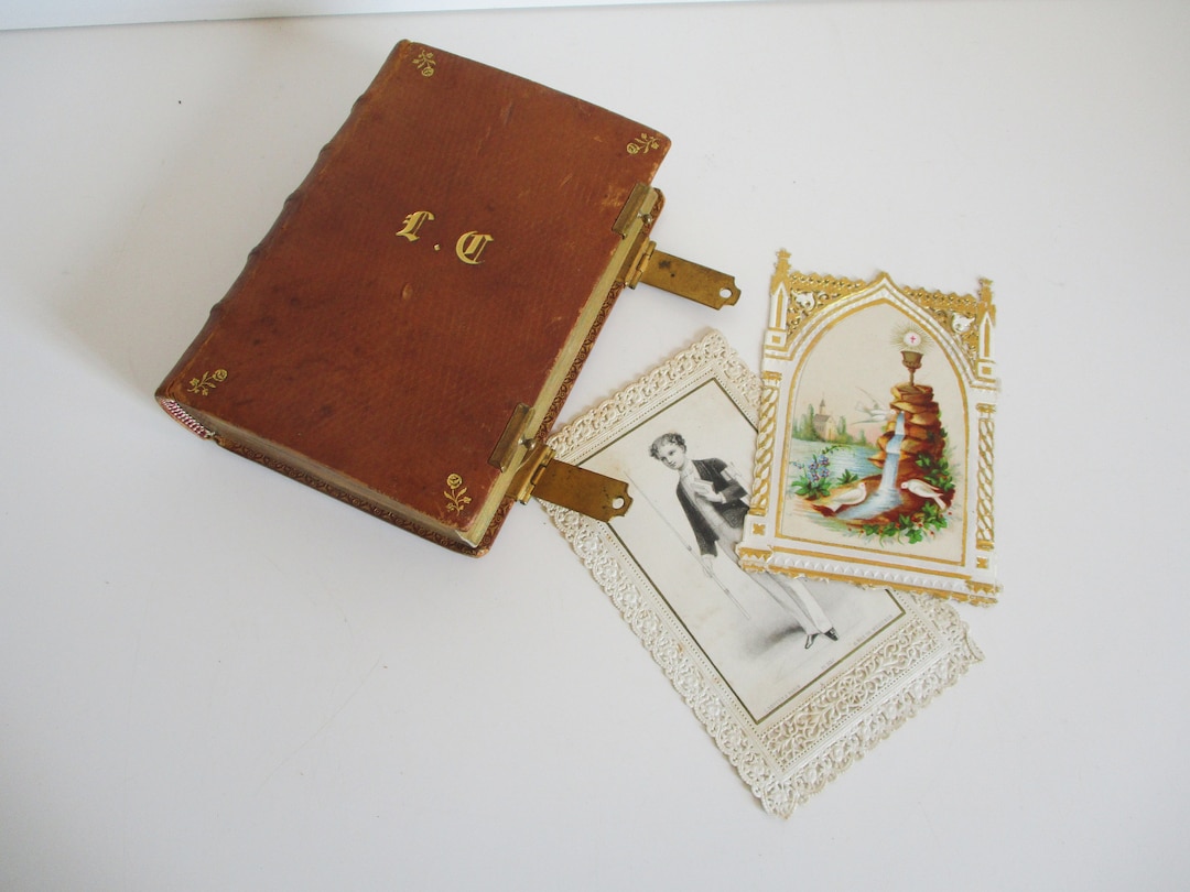 Antique French Missal and 2 Canivet Prayer Card Image, 1870s, Leather ...