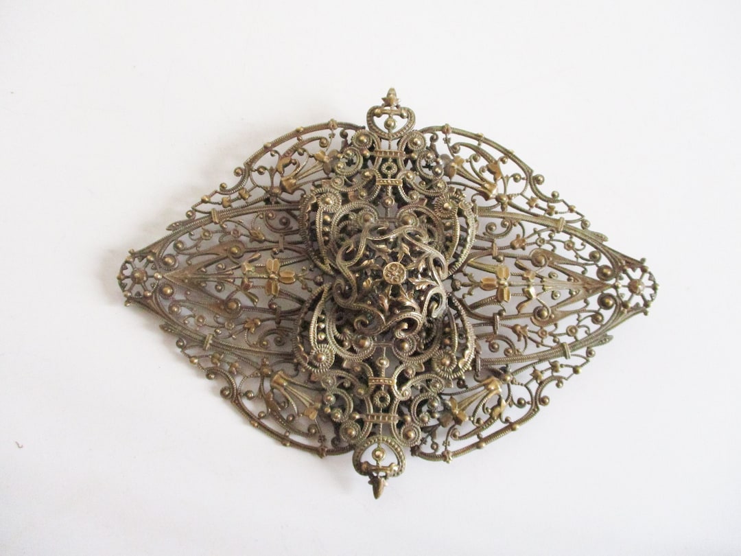 Vintage Large Brass Brooch 1900s, Victorian Antique Jewel, Broche ...