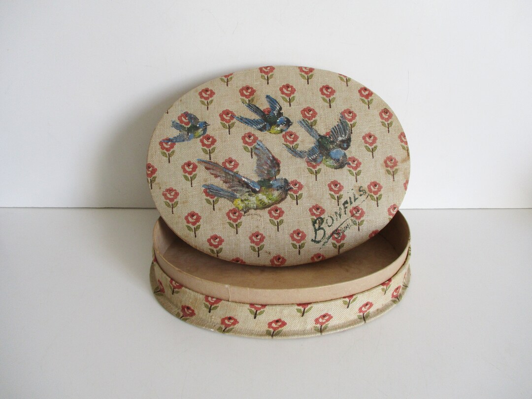 Vintage French Sewing Box, 1940s, Fabric Covered Jewelry Stocking Box ...
