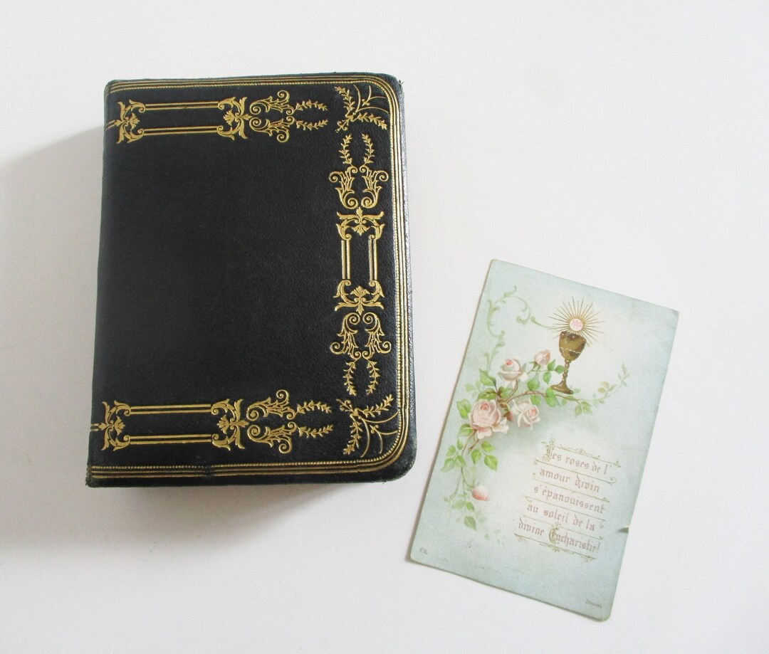 Antique French Missal and Religious Card 1900s, Leather Cover Missal ...