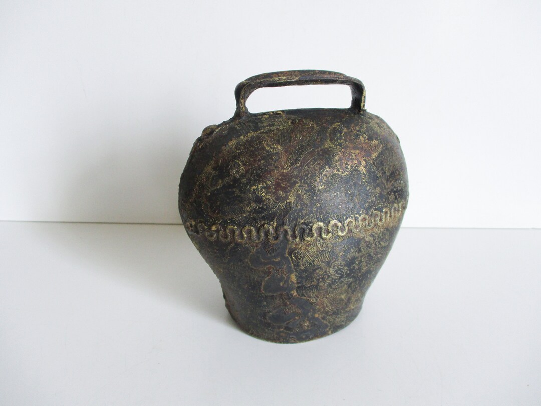 Antique LARGE French Metal Cow Bell 1900s, Primitive Folk Art, Handmade ...