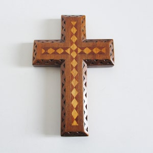Vintage Marquetry Wooden Cross Jesus, 1950s, Folk Art Wood, Religion ...