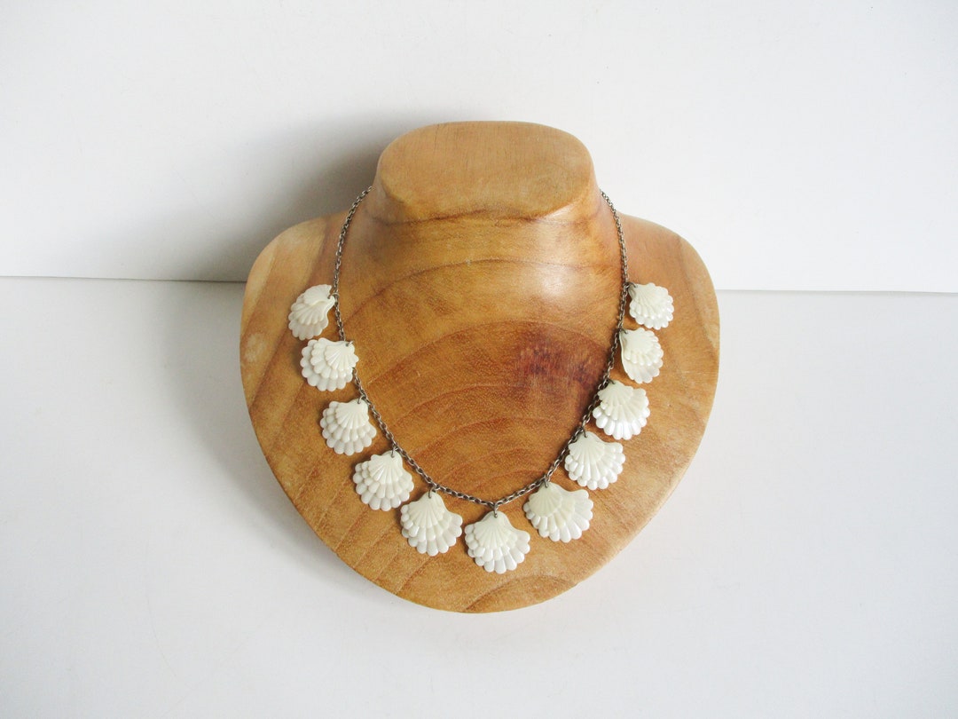 Vintage French Necklace 1950s, Glossy Nacreous Plastic Shell, Antique ...