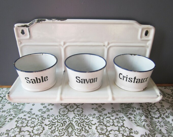 Vintage French Enamel Laundry Rack Enamelware Soap Dish White Rustic ...