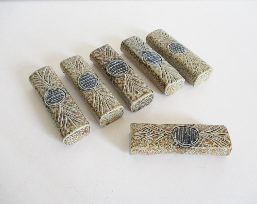 6 Vintage French Knife Rests Stoneware, 1960s, Handmade Ceramic Gres ...