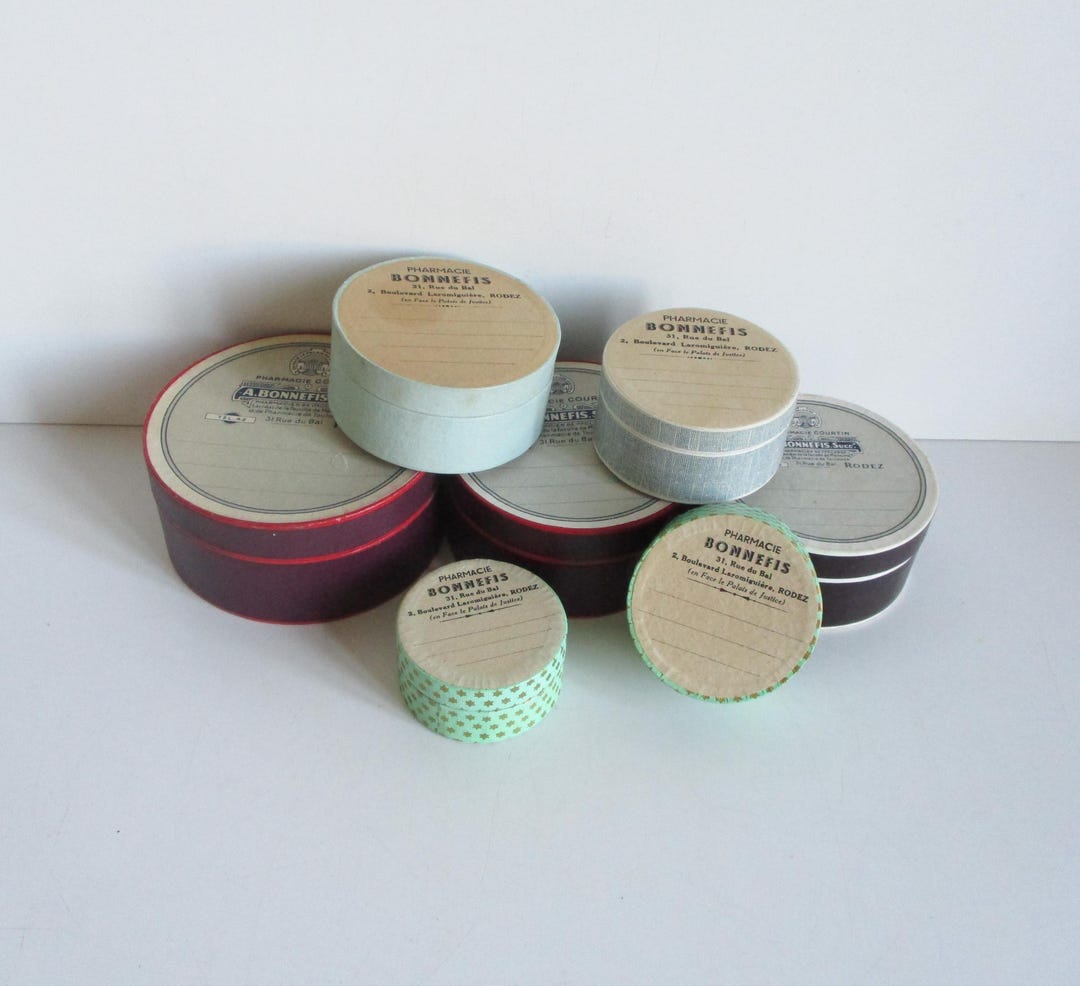 7 Vintage French Stacking Pharmacy Boxes, 1950s Antique Apothecary Box ...