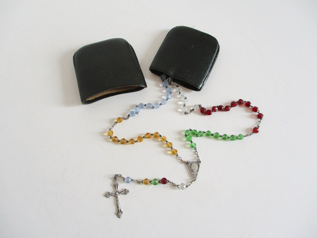 Antique French Colored Rosary and Its Pocket Wallet, 1940s, Glass ...