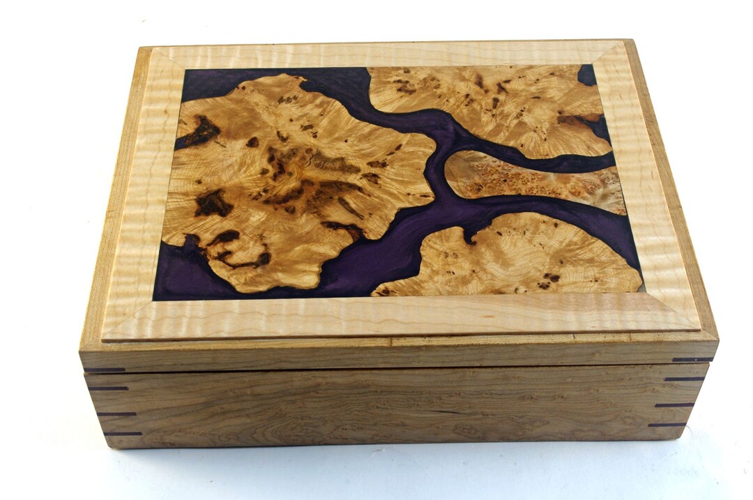 Exotic Wood Jewelry Box : Birds Eye Maple With Maple Burl River Top ...