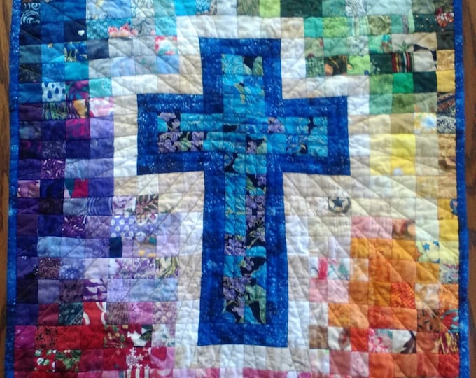 Quilt Pattern, Watercolor Rainbow Religious Cross, Christian Faith ...