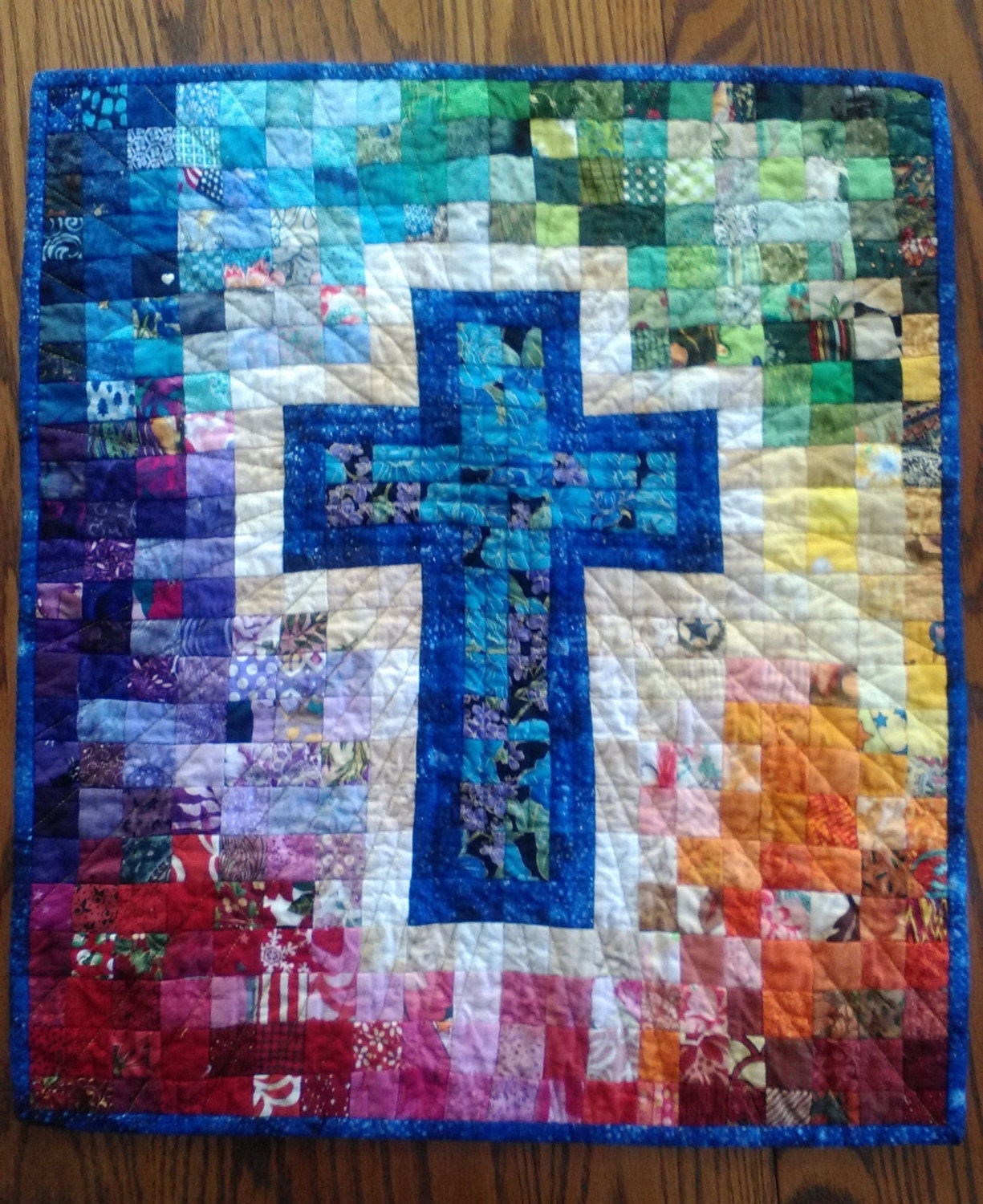 Quilt Pattern, Watercolor Rainbow Religious Cross, Christian Faith ...