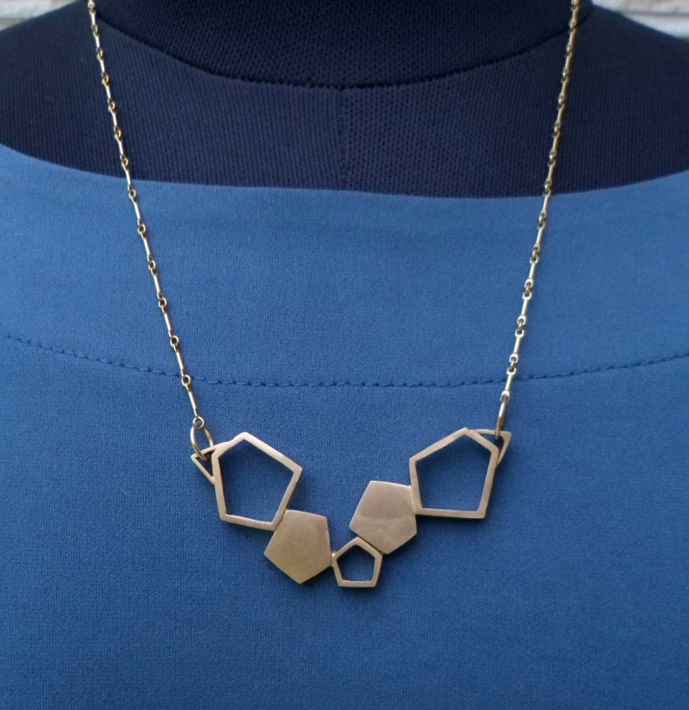 Gold Geometric Necklace With 5 Asymmetric Pentagons, Contemporary ...
