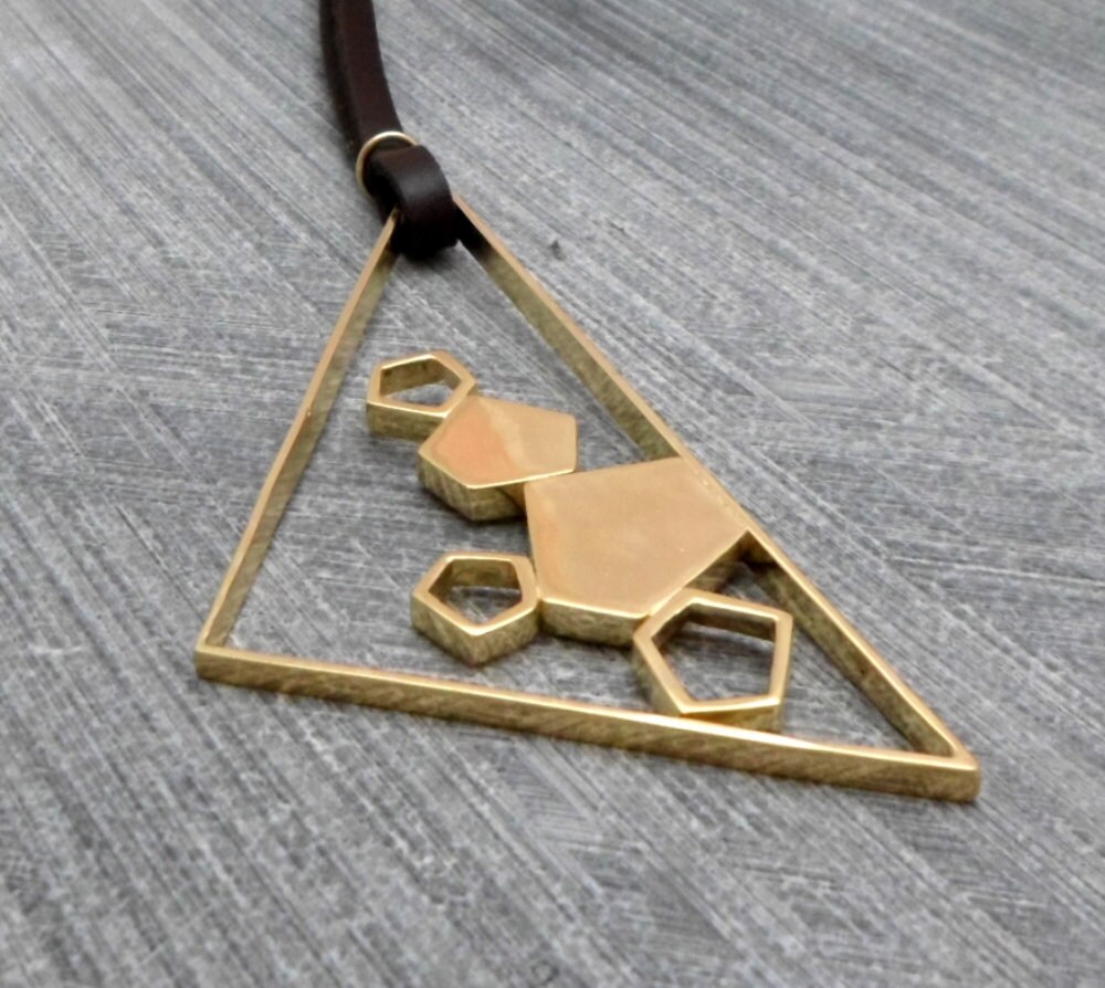 Gold Triangle Pendant, Uneven in Shape, Geometric, Long Leather ...
