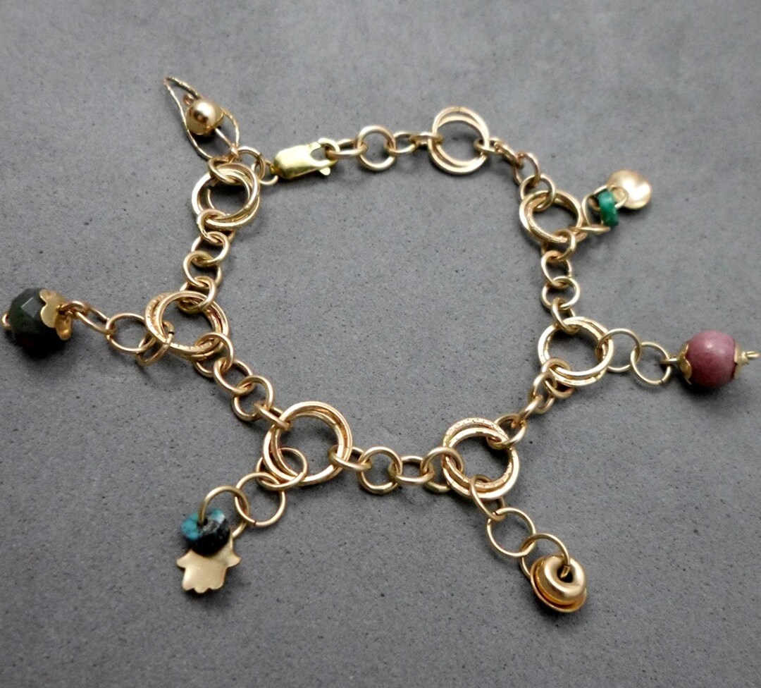 Chainmaille GF Bracelet, Pink and Turquoise Charms, Vintage Inspired ...