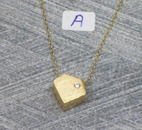Geometric Minimalist Pendant Necklace Gold Asymmetric Cube - Etsy