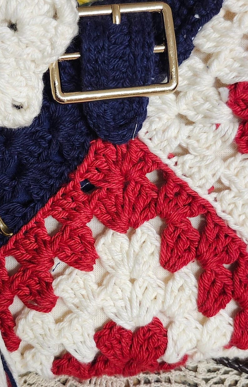 Handmade Patriotic Crochet Triangle Bag – Red White Blue Boho Star ...