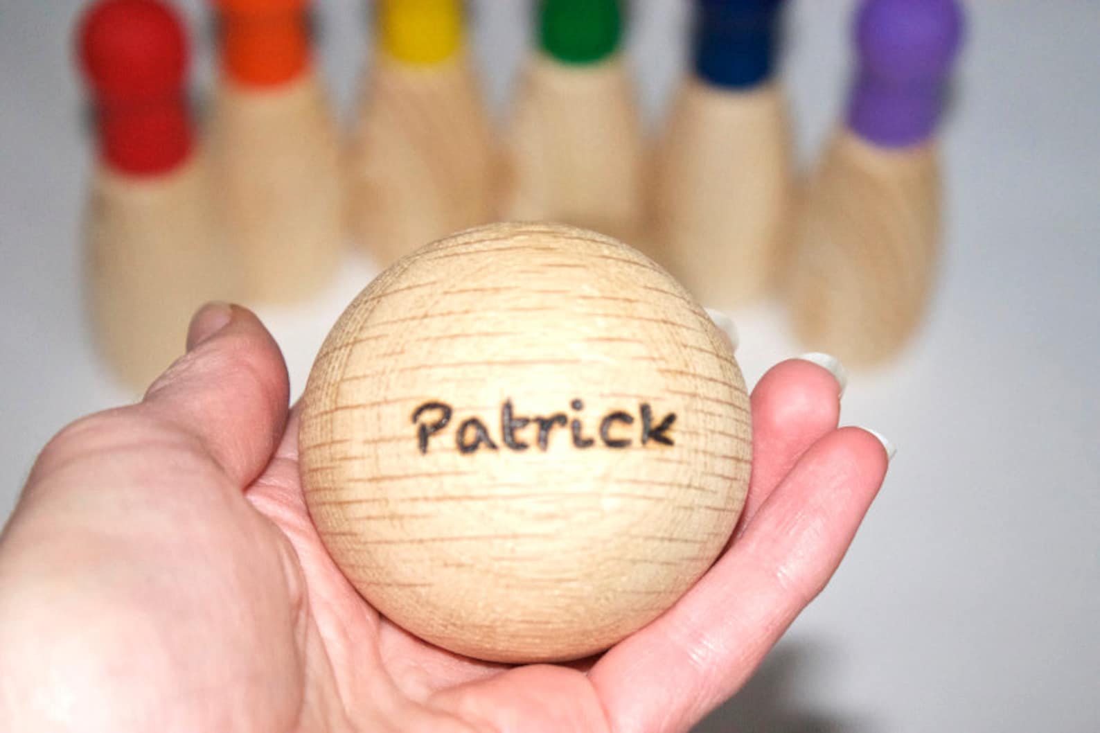 Wooden Skittles Game PERSONALIZED Waldorf Toy Rainbow Bowling - Etsy