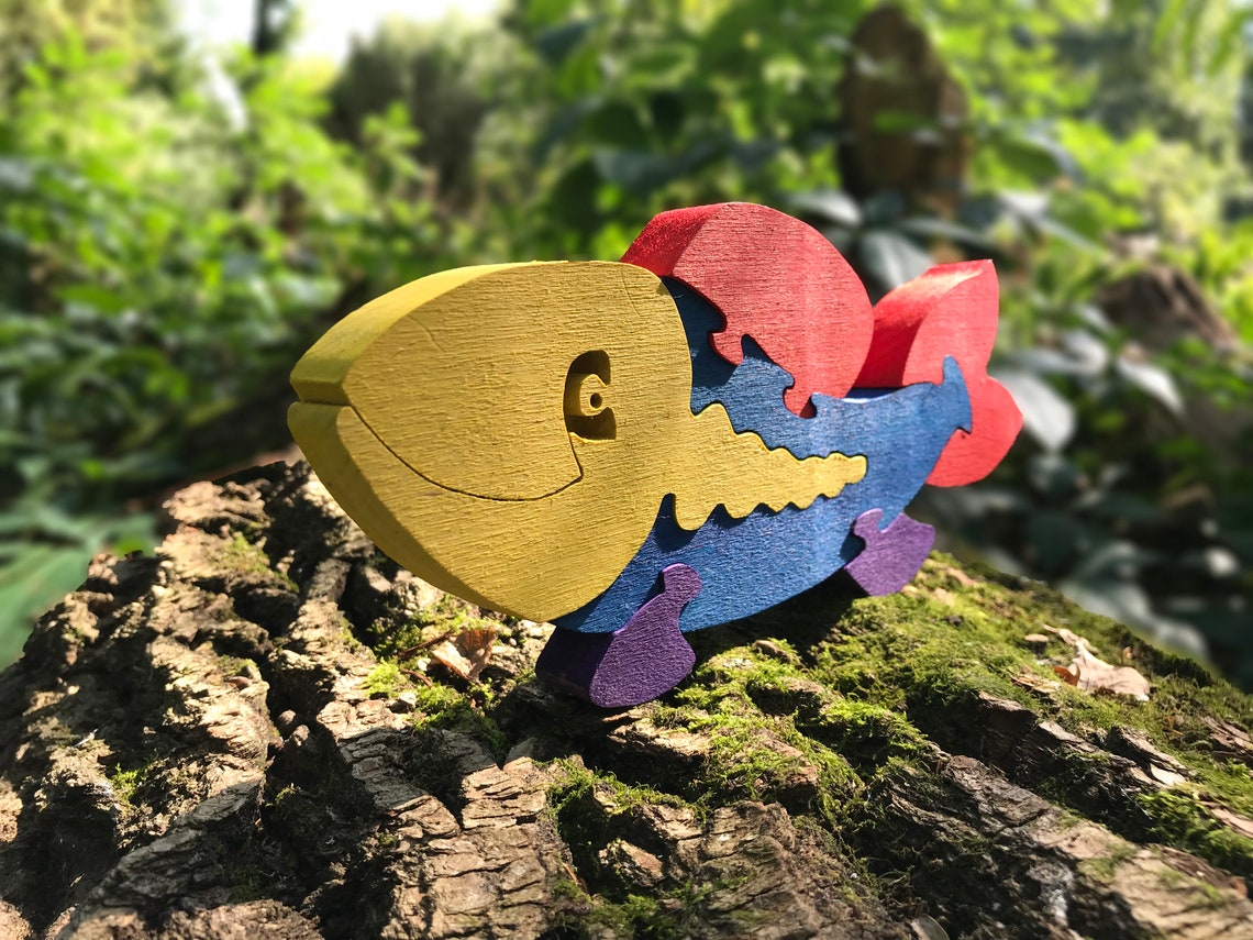 Wooden Puzzle Fish. Handmade Color Puzzle Handmade Kids Toy. Wooden Eco ...
