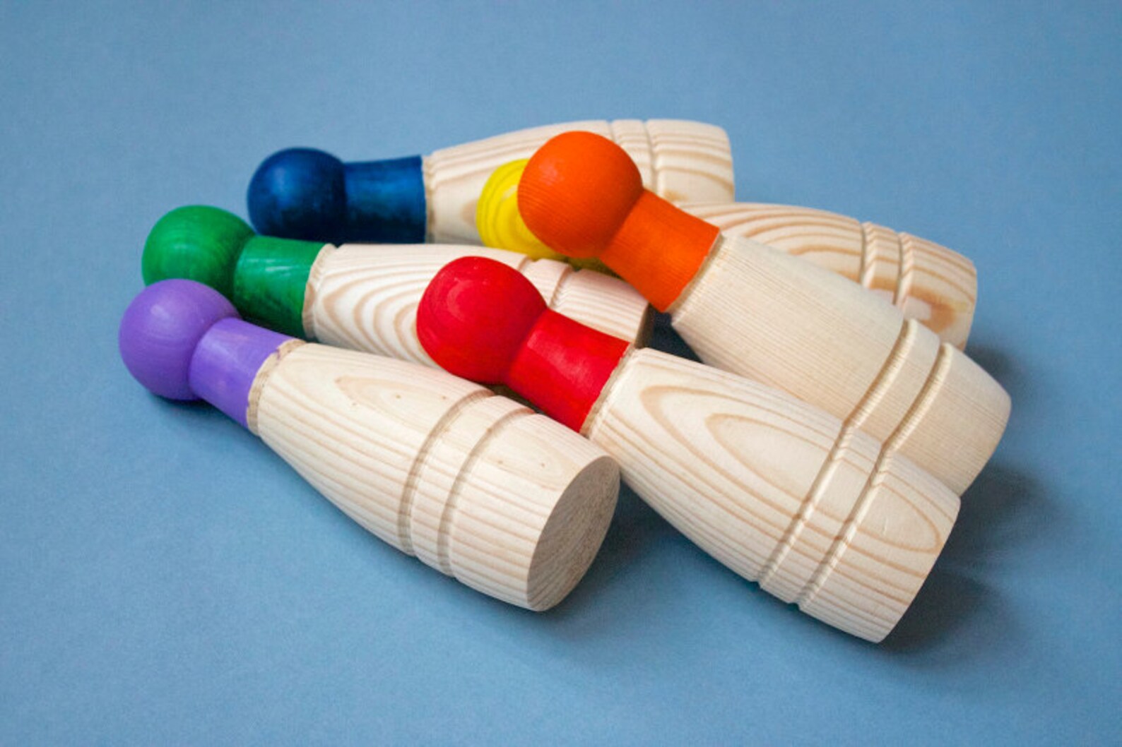 Wooden Skittles Game PERSONALIZED Waldorf Toy Rainbow Bowling - Etsy