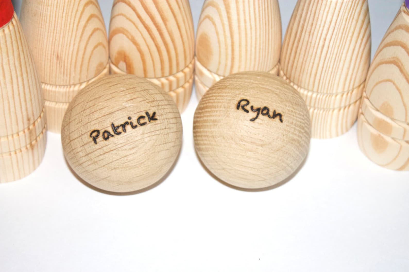 Wooden Skittles Game PERSONALIZED Waldorf Toy Rainbow Bowling - Etsy