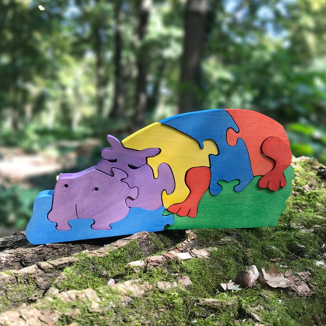 Personalized Hippo Puzzle, Wooden Toys, Wooden Animal Puzzle, Eco ...