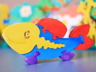 Wooden Puzzle Fish. Handmade Color Puzzle Handmade Kids Toy. Wooden Eco ...
