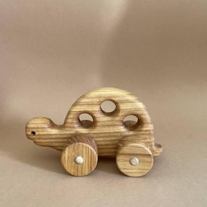 Handcrafted Wooden Turtle Toy With Wheels - Eco-friendly, Non-toxic ...