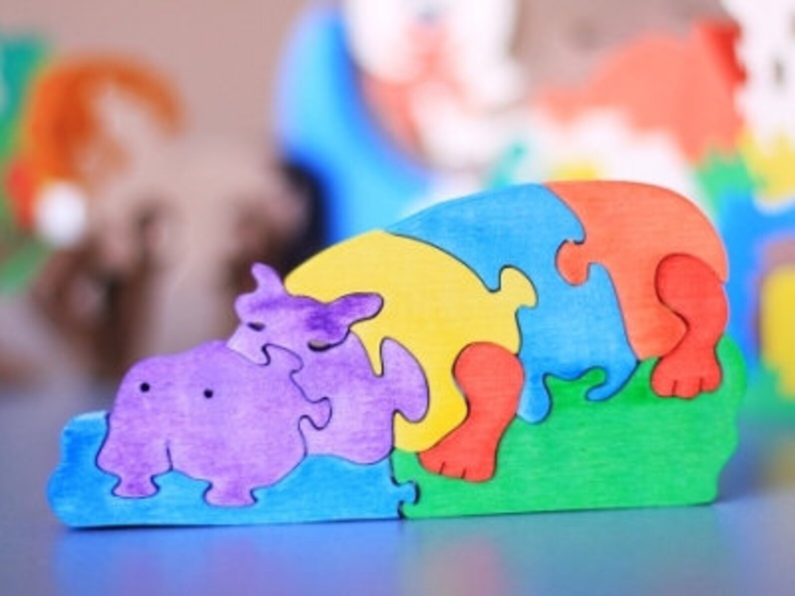 Personalized Hippo Puzzle Wooden Toys Wooden Animal Puzzle | Etsy