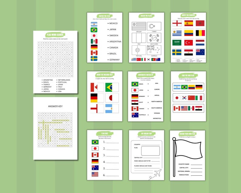 World Flags Countries Activity Pack, Soccer Tournament Learning ...