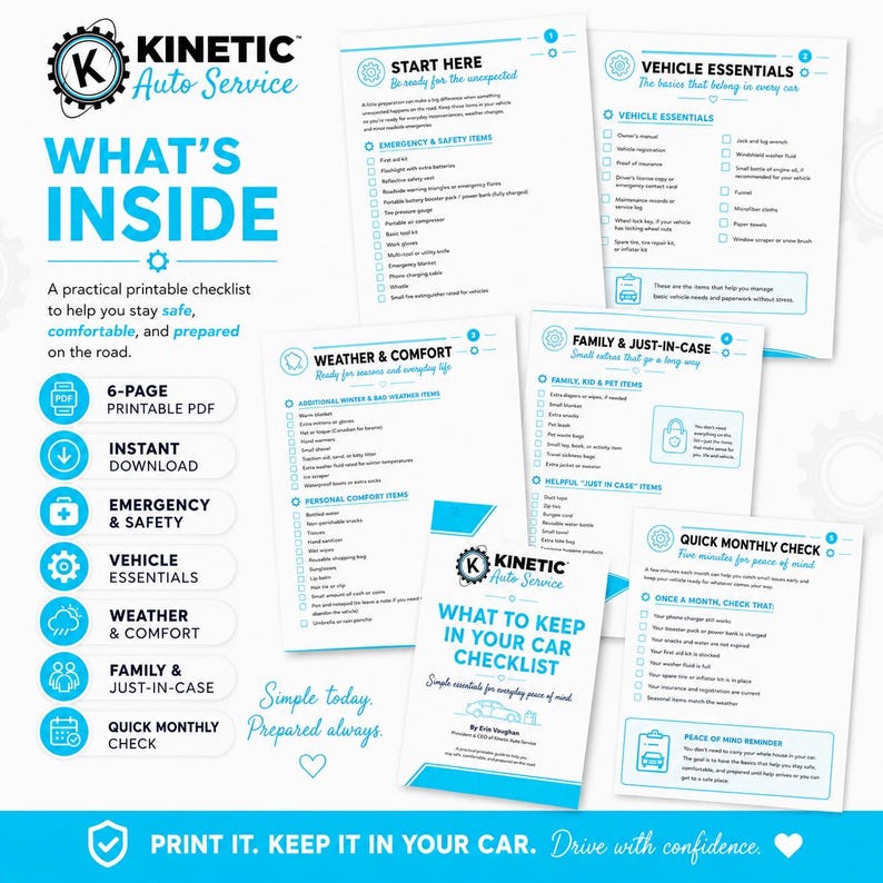Car Emergency Kit Checklist | Roadside Safety Essentials (printable PDF ...