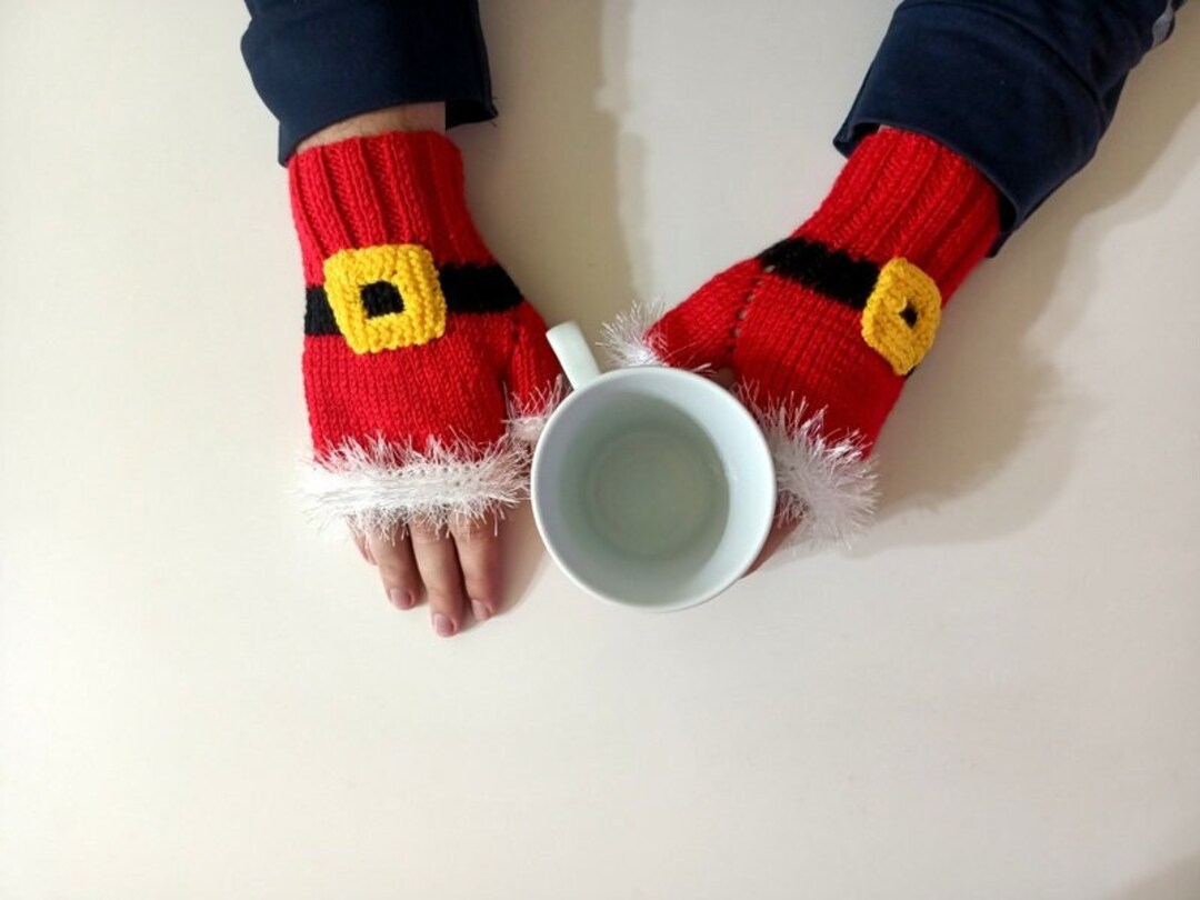 Crochet Christmas Gloves, Knit Mittens, Santa Gloves, Holiday Gift, Red ...
