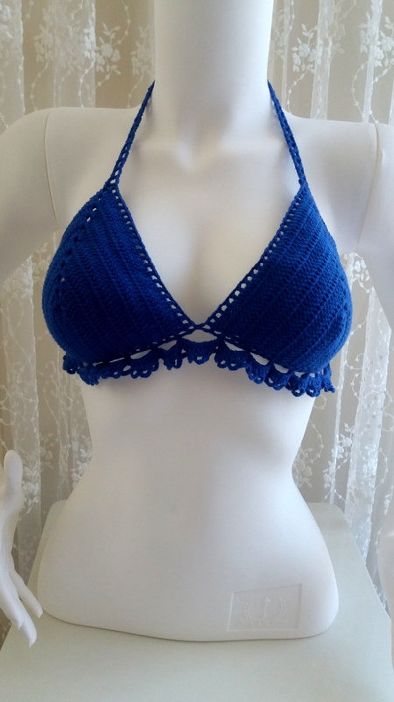 Crochet Bikini Top Sexy Bikini Top Night Blue Color Girl Etsy