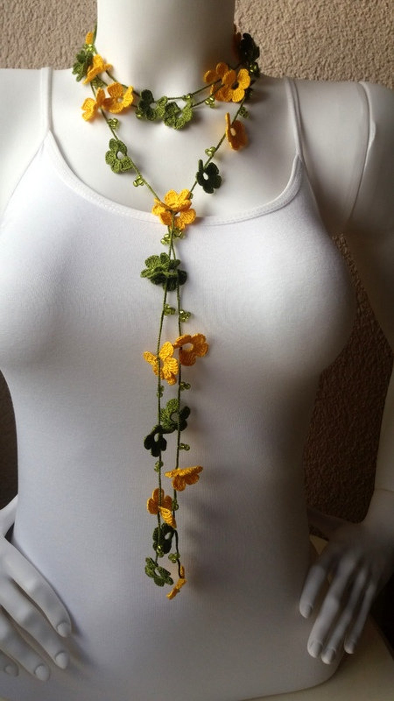 Crochet Necklace Turkish Oya Necklace Festival Beaded - Etsy