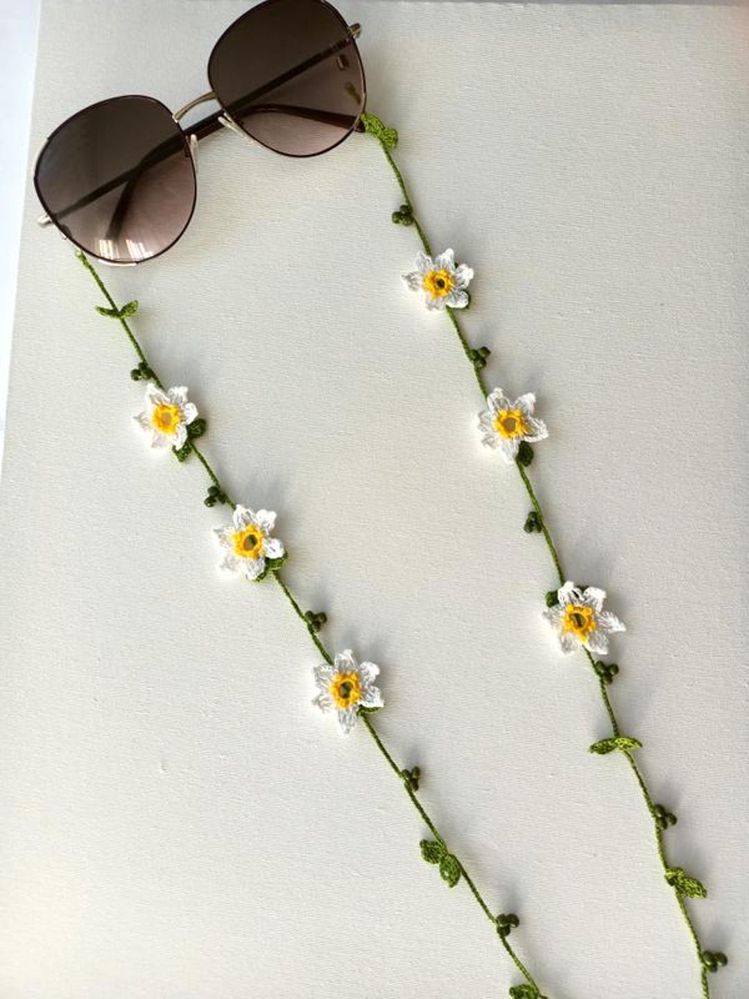 Eyeglass Rope, Eyeglass String, Crochet Flowers Rope, Beaded Eyeglass ...