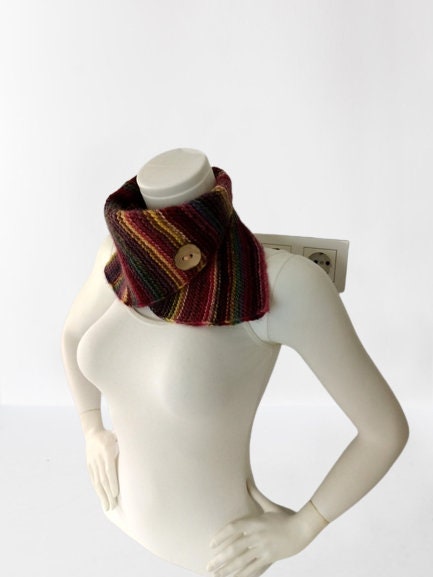 Knitted Neck Collar With Wooden Button Detail, Soft Wool Collar, Gift ...