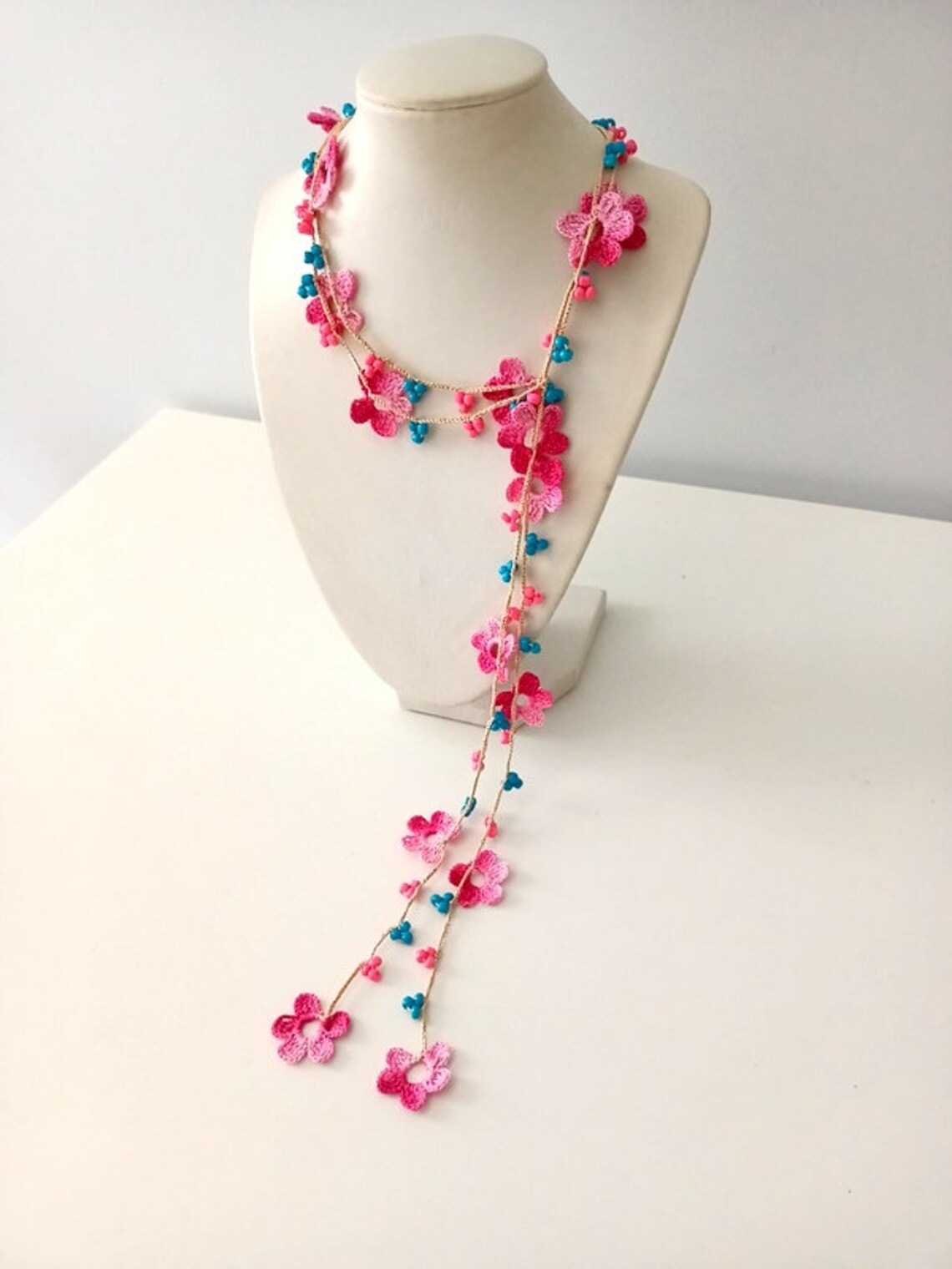 Pink and Blue of Colors Necklace Turkish Oya Necklace - Etsy