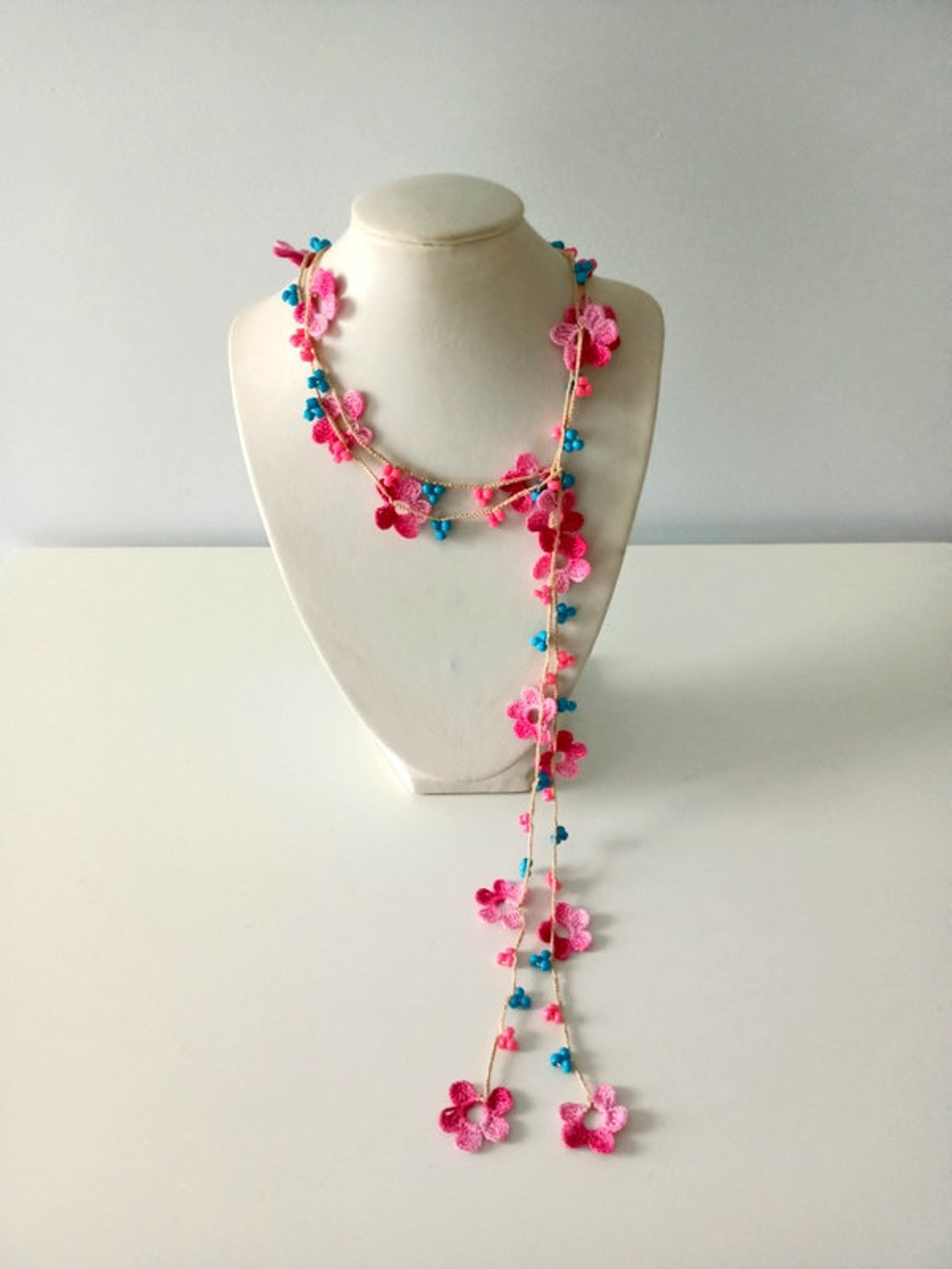Pink and Blue of Colors Necklace Turkish Oya Necklace - Etsy