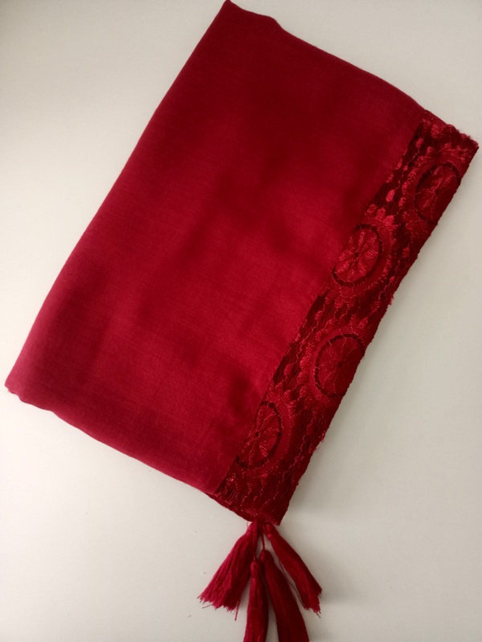 Vintage Scarf Dark Red Color Scarf Lace Detailed Scarf 100% - Etsy