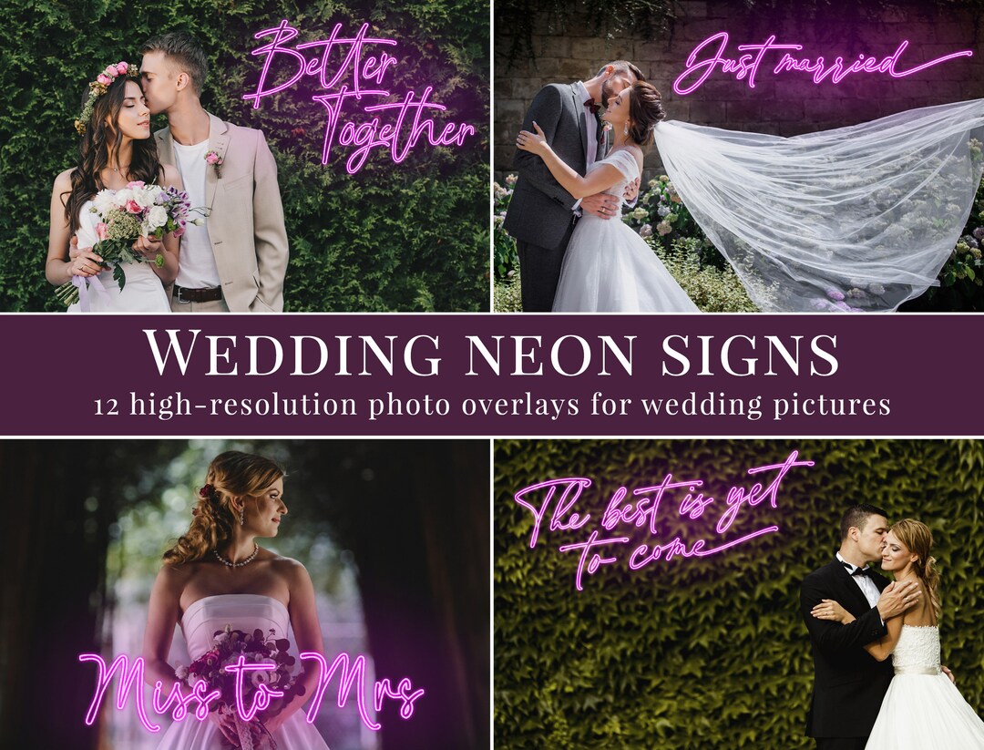 12 Different Wedding Neon Signs Photo Overlays for Photoshop, Digital ...