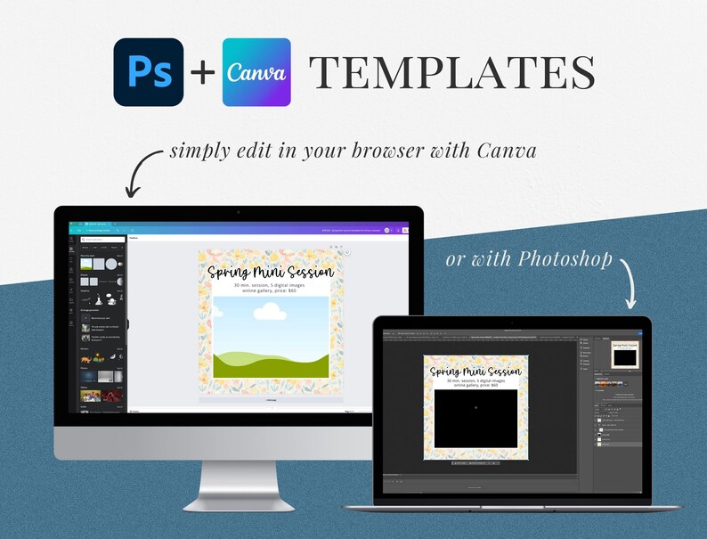 Spring Mini Session Template for Photoshop and Canva, Fully Editable ...
