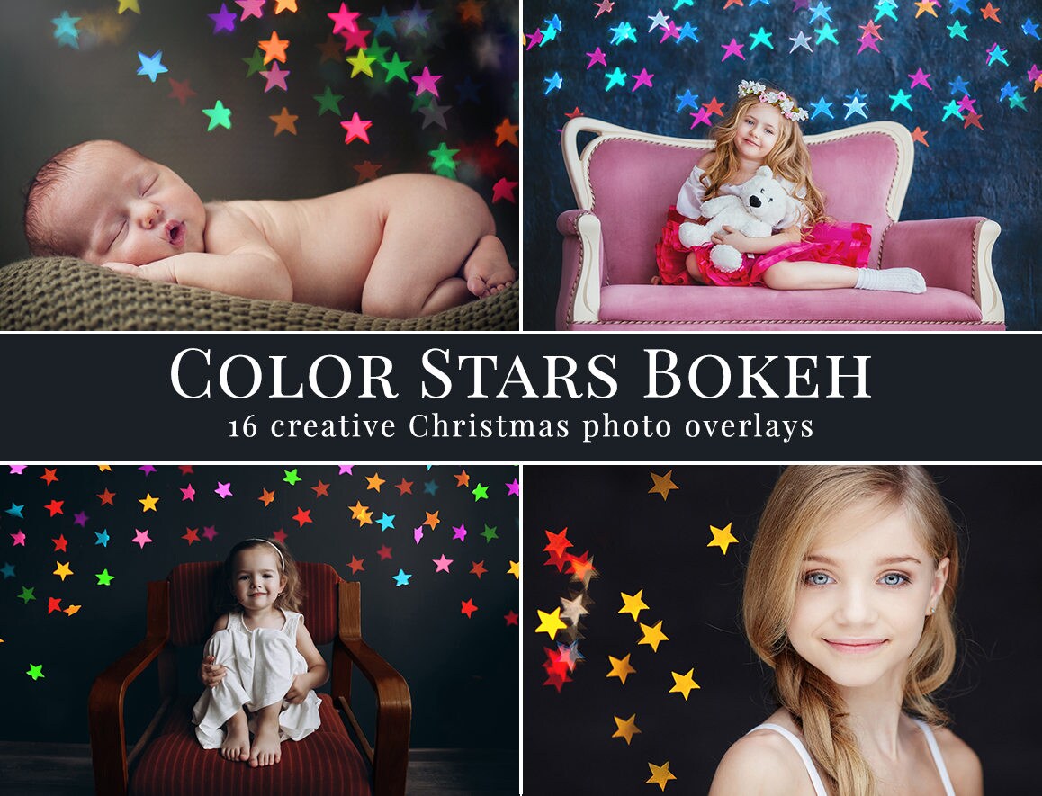 Christmas photo overlays Color Stars Bokeh stars | Etsy