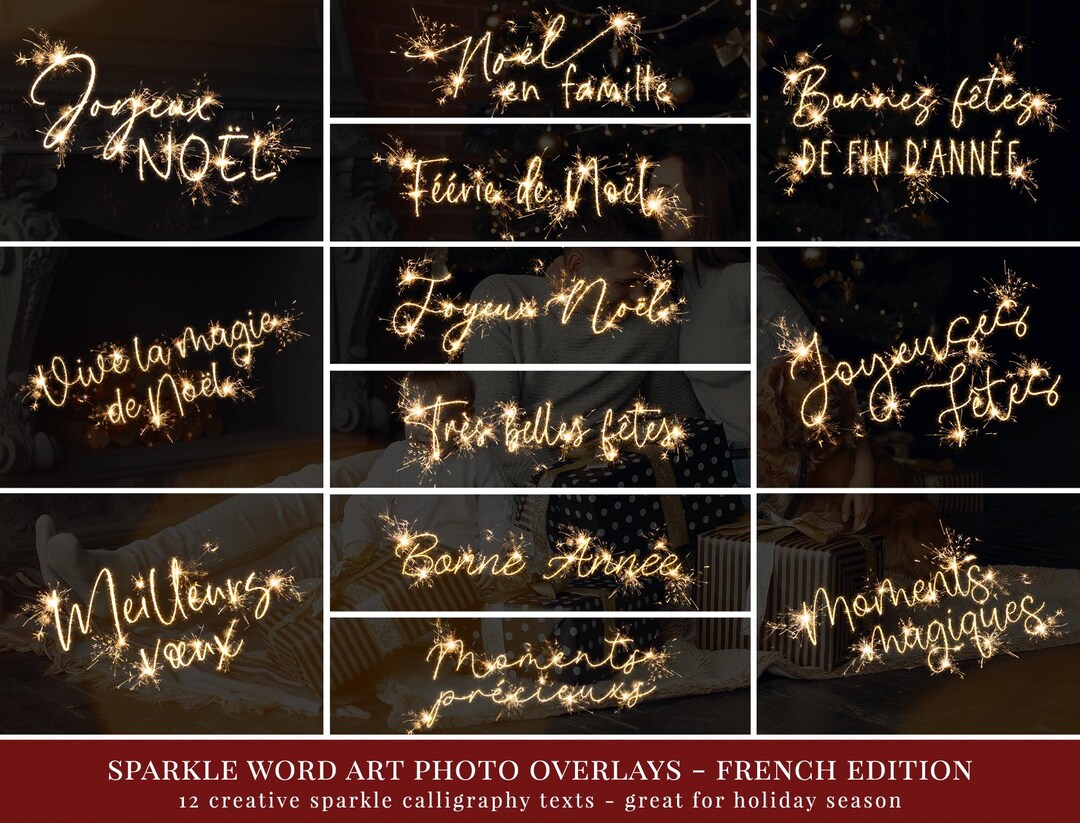 French Christmas Word Art Photo Overlays | 12 Sparkle Text Overlays ...