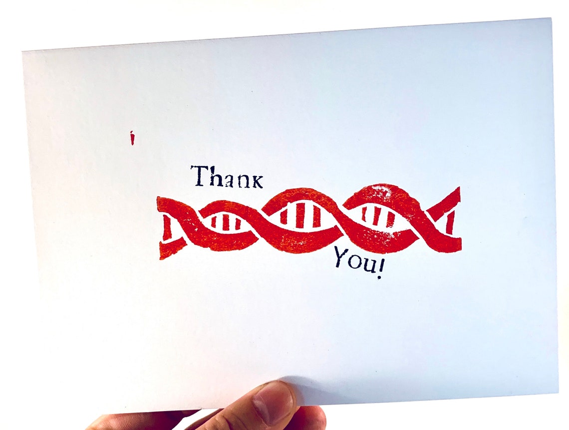 DNA Handmade Block-printed Thank You Card // Set of 5 // | Etsy
