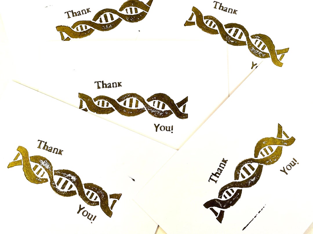 DNA Handmade Block-printed Thank You Card // Set of 5 // Notecard or ...
