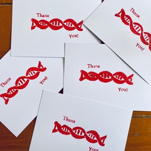 DNA Handmade Block-printed Thank You Card // Set of 5 // Notecard or ...