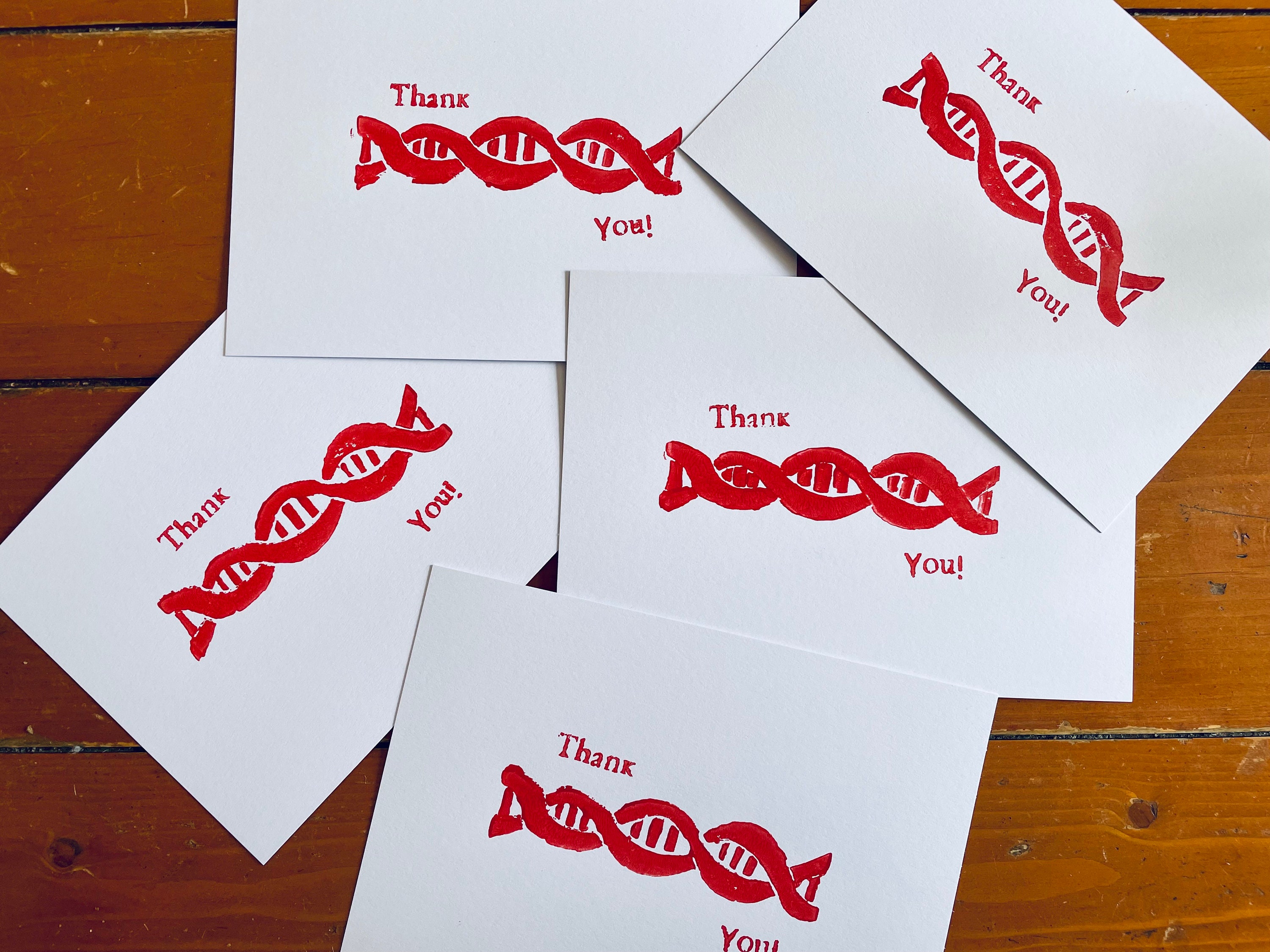 DNA Handmade Block-printed Thank You Card // Set of 5 // Notecard or ...