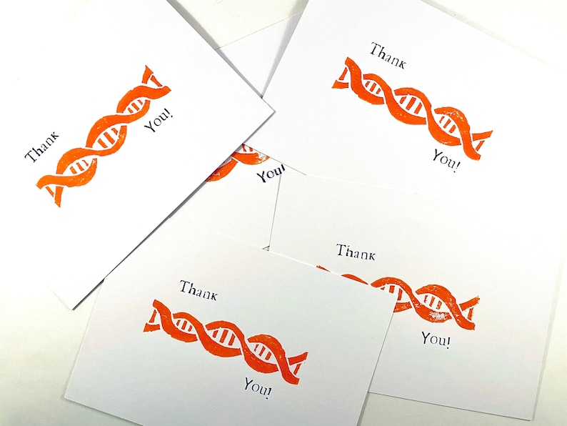 DNA Handmade Block-printed Thank You Card // Set of 5 // | Etsy